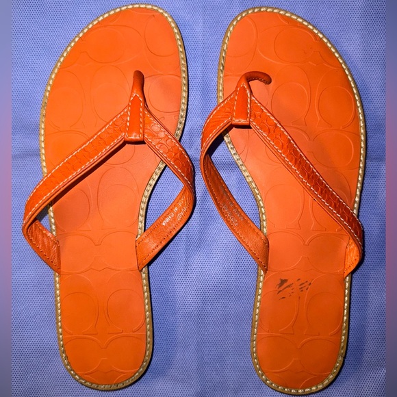 Coach | Shoes | Coach Debbie Classic Orange Leather Thong Flipflop ...